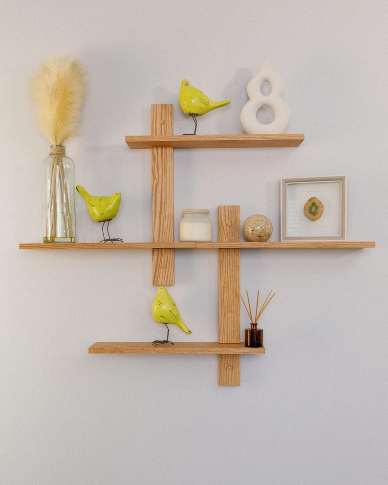 Oak Wood Two Tier Floating Wall Shelf: Modern Minimalist Decor - Etsy