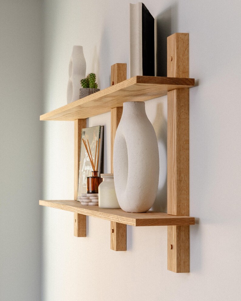 Rustic Two Tier Floating Wall Shelf: Farmhouse Wooden Decor - Etsy