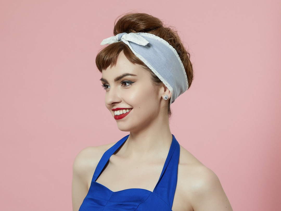 Blue Headband With Lace Rockabilly Headband 50s Style Pinup - Etsy
