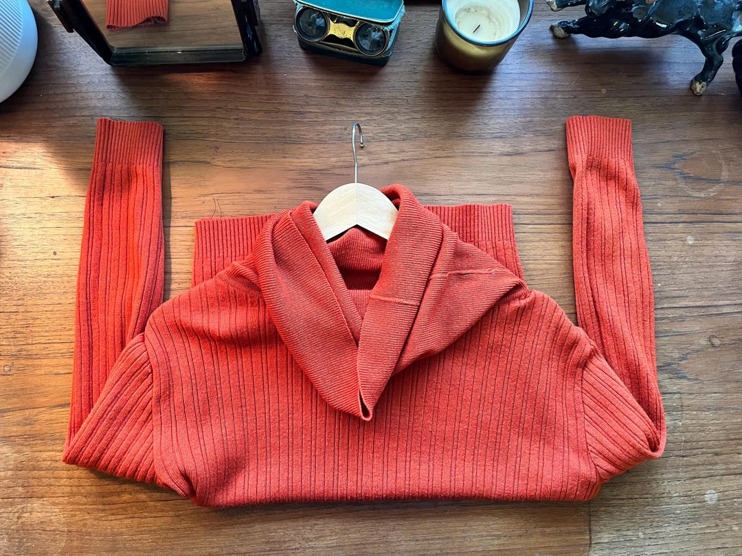 70s Burnt Orange Groovy Boho Velma Cowl Neck Sweater Sz M - Etsy