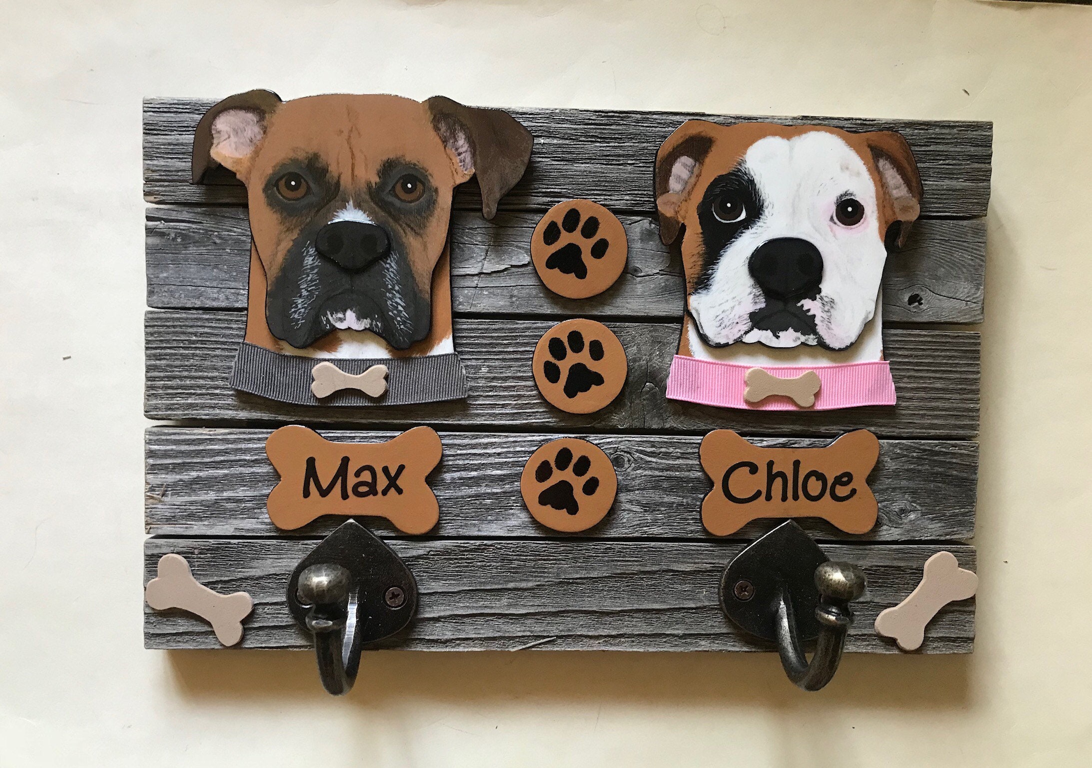 Custom 2 Dog Leash Hanger barn wood custom dog portrait | Etsy