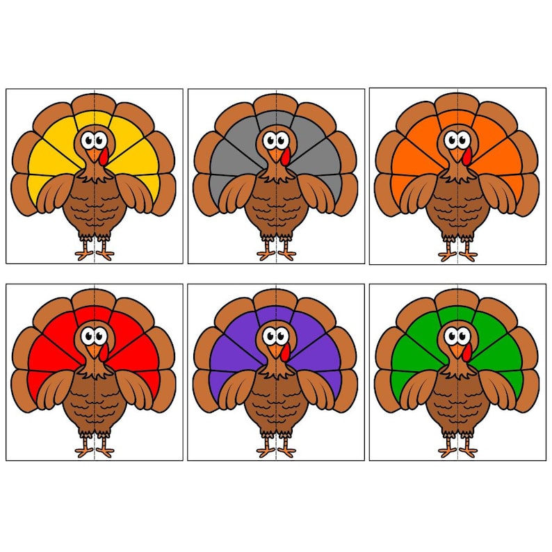 Turkey Matching Game, Printable Educational Puzzle (PDF) - Etsy