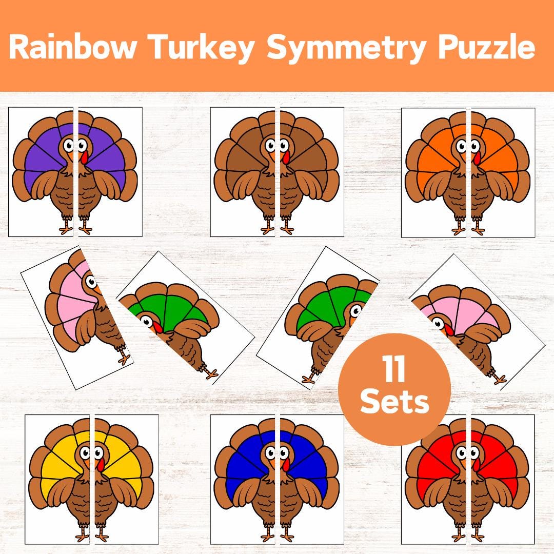 Turkey Matching Game, Printable Educational Puzzle (PDF) - Etsy