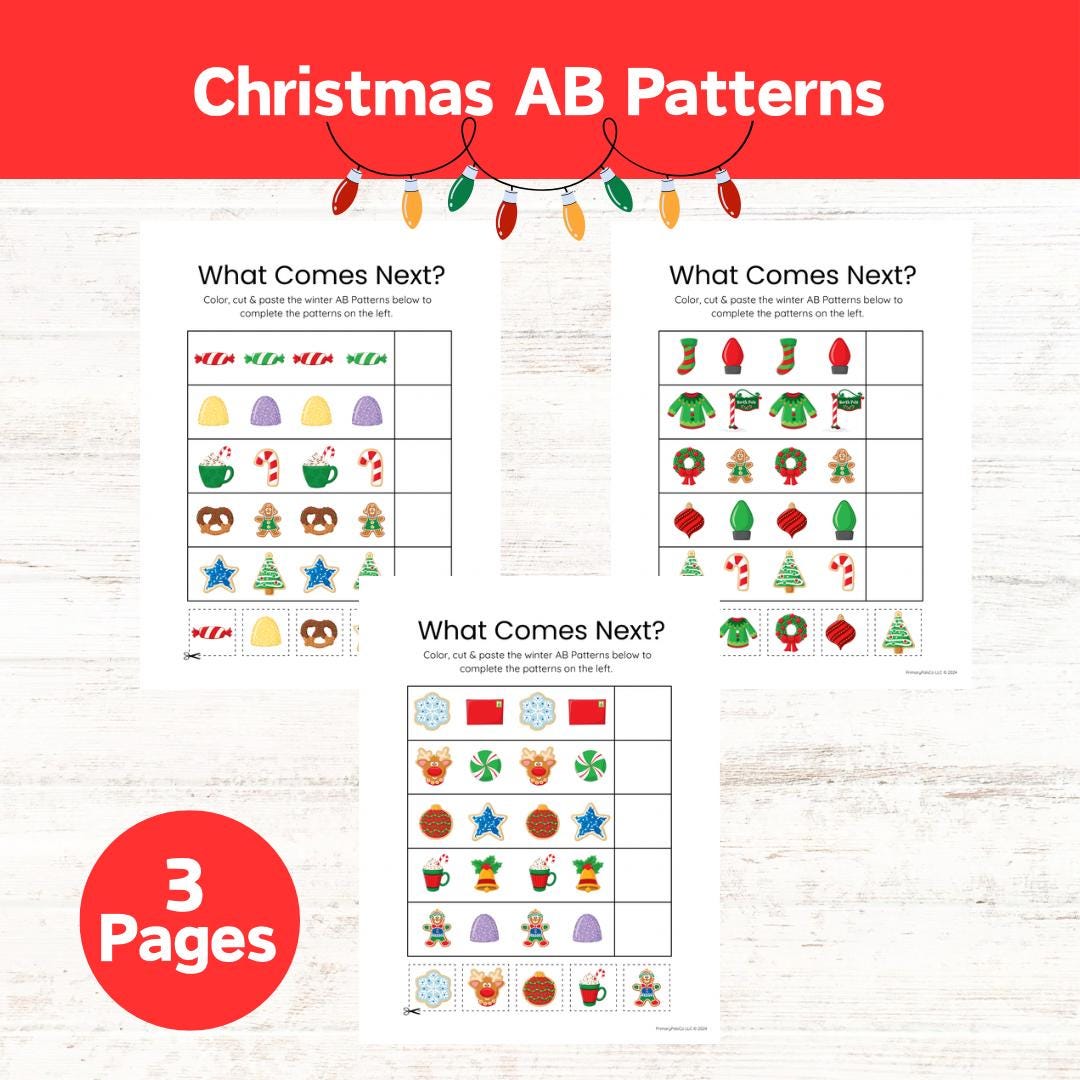 Christmas AB Pattern Worksheets | Fun Holiday Learning Printable for ...