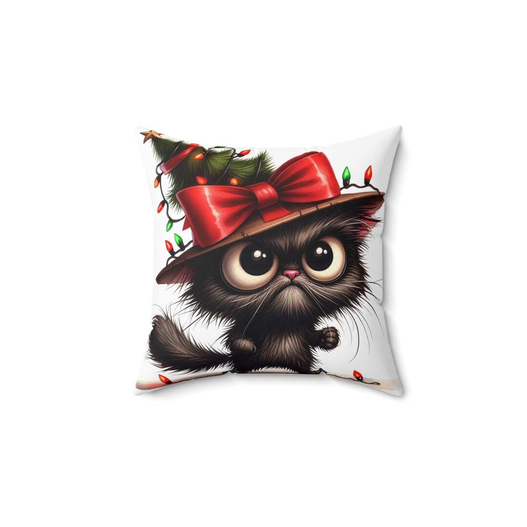 Angry Christmas Cat | Hilarious Holiday Pillow | Gift for Her | Feline ...