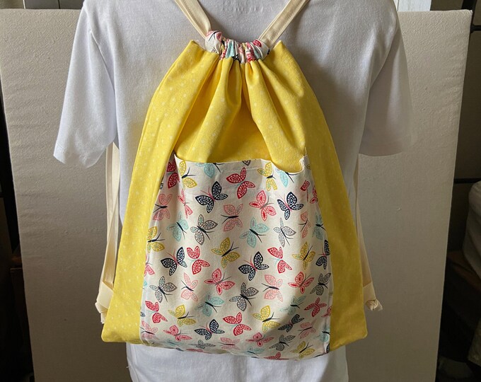 Drawstring Backpack - Yellow Polkadot Fabric With Coordinating ...