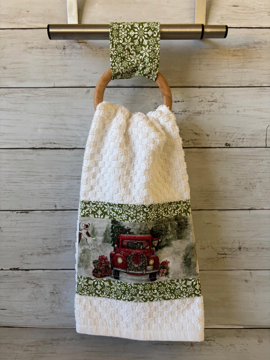 Waffle Weave Cotton Dishtowel With Beechwood Ring Hanger - Etsy