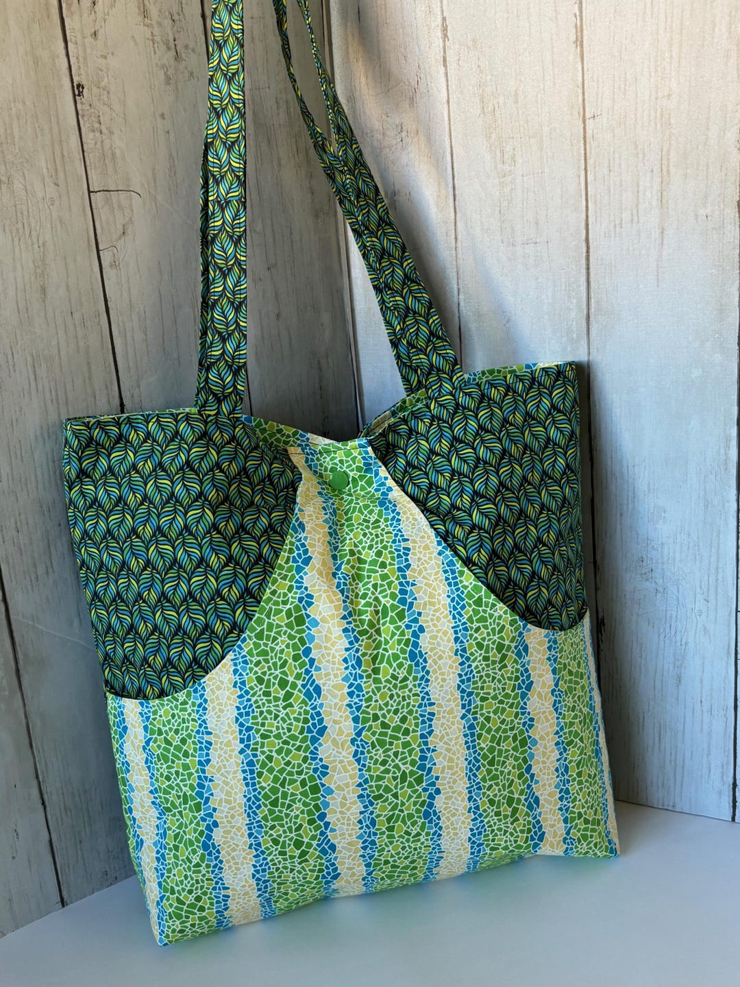 Peek-a-boo Bag - Multi Pocket Tote - Green Print - Etsy
