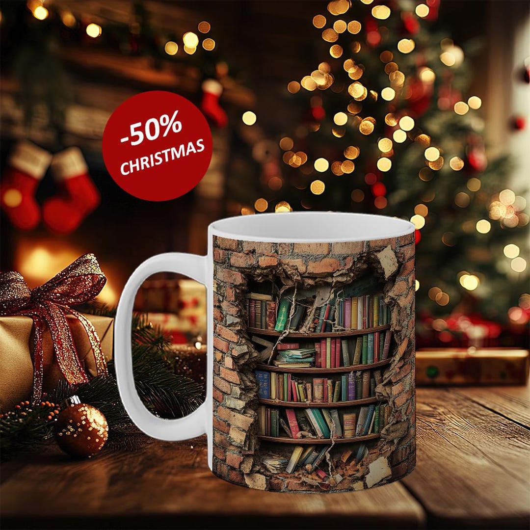 Library Bricks, Burst Effect 3D Mug, Coffee Cup, Library Bricks Design, 11oz, Broken Effect ...