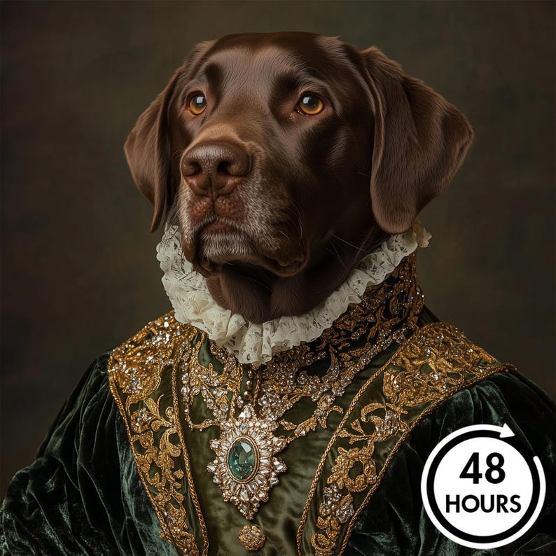 Custom Regal Dog Portrait, Royal Pet Painting From Photo, Personalized ...