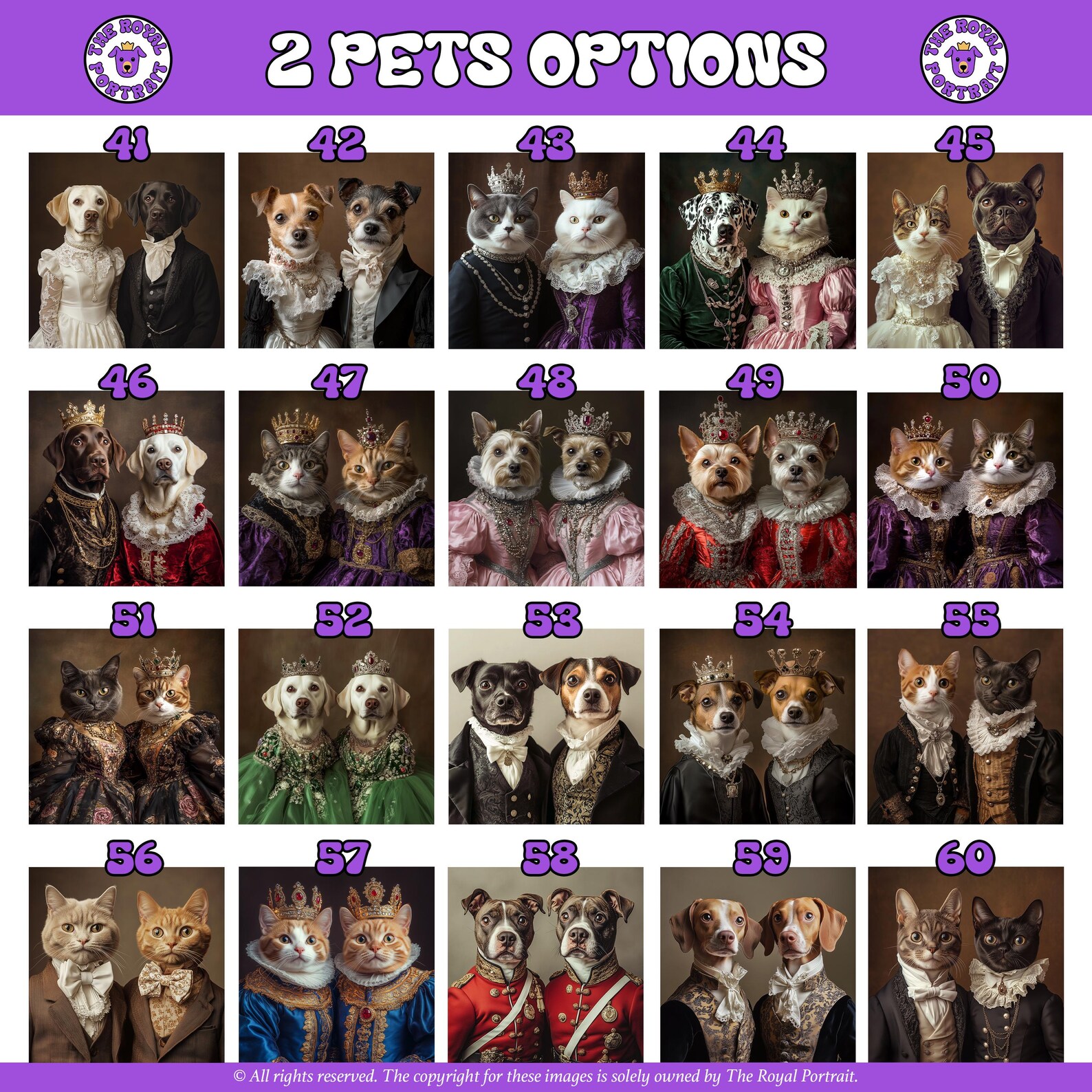 Custom Royal 3 Cats Portrait, Regal Pet Painting From Photo ...