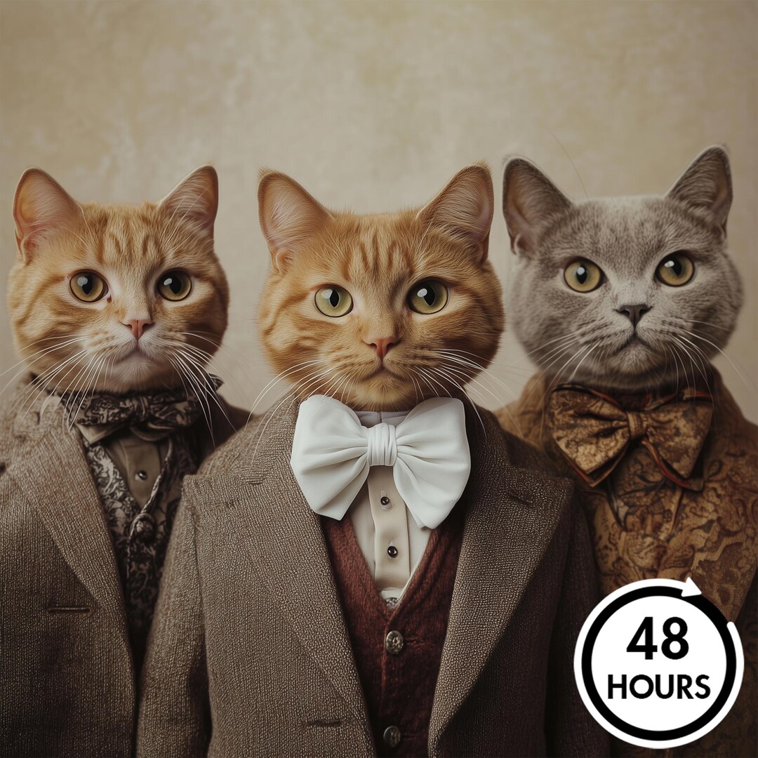 Custom Royal 3 Cats Portrait, Regal Pet Painting From Photo ...