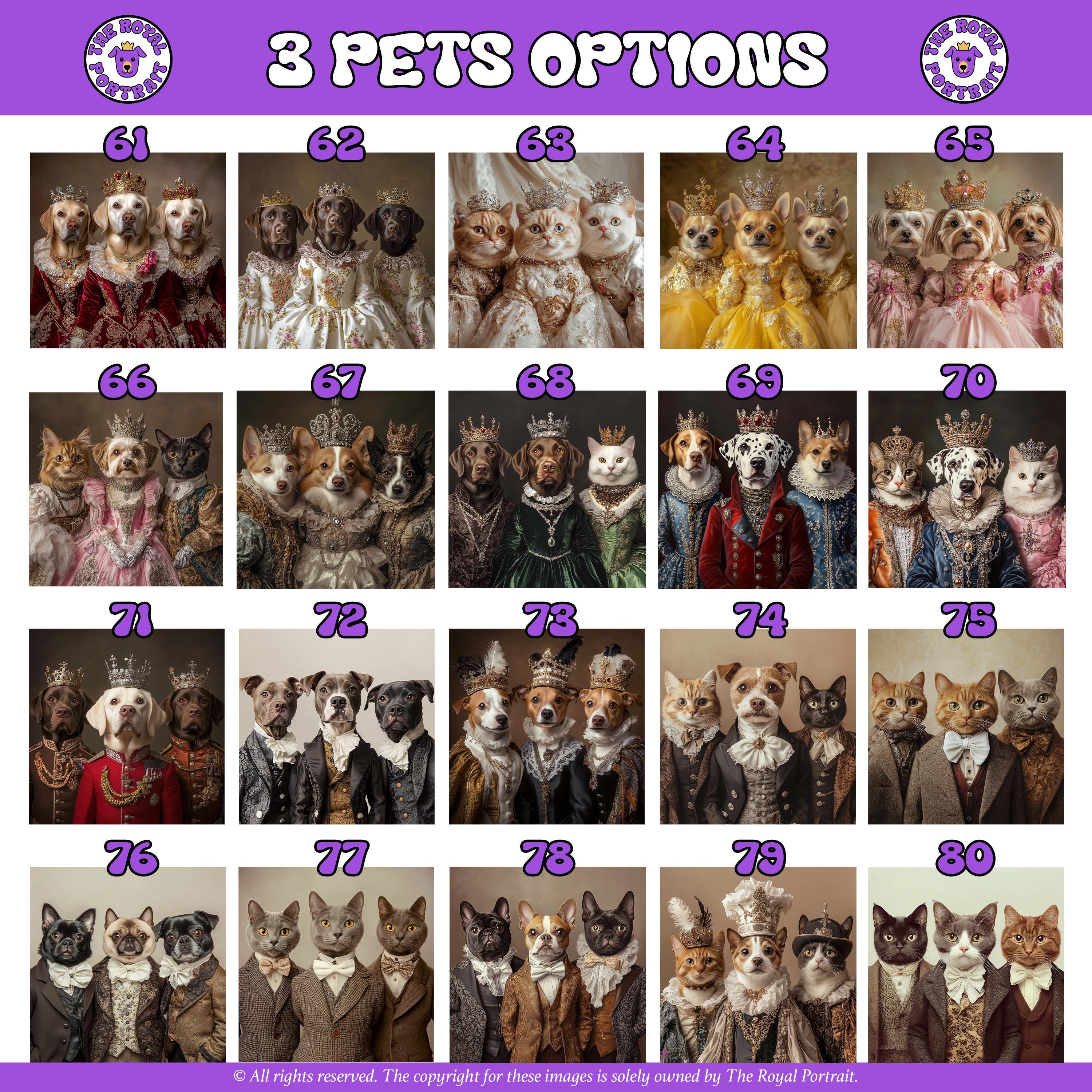 Custom Royal 3 Cats Portrait, Regal Pet Painting From Photo ...