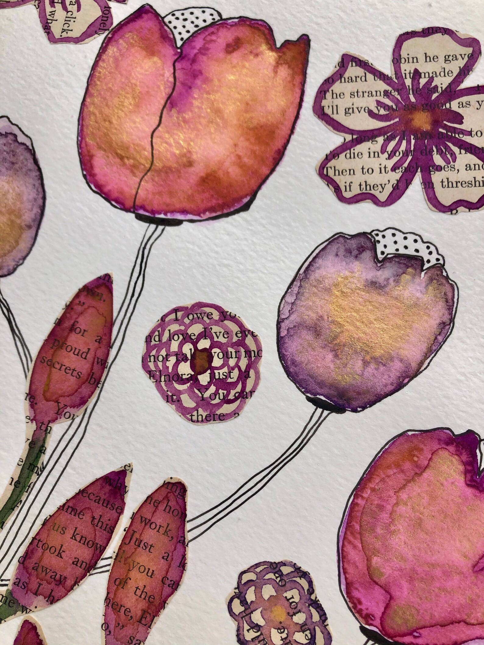 Original Watercolour, Ink and Collage Artwork on 9x11 Heavyweight Acid ...