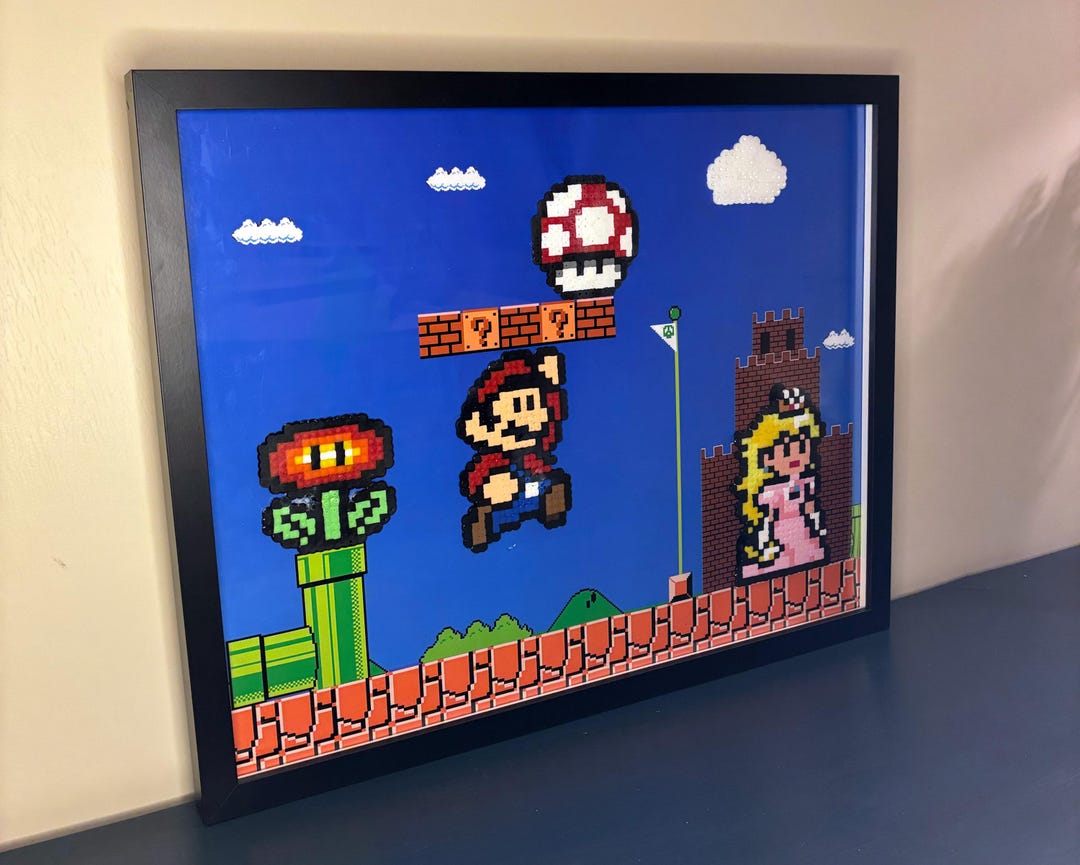 Mario Perler Bead Poster Retro Handmade Framed Wall Art Unique Gift for ...