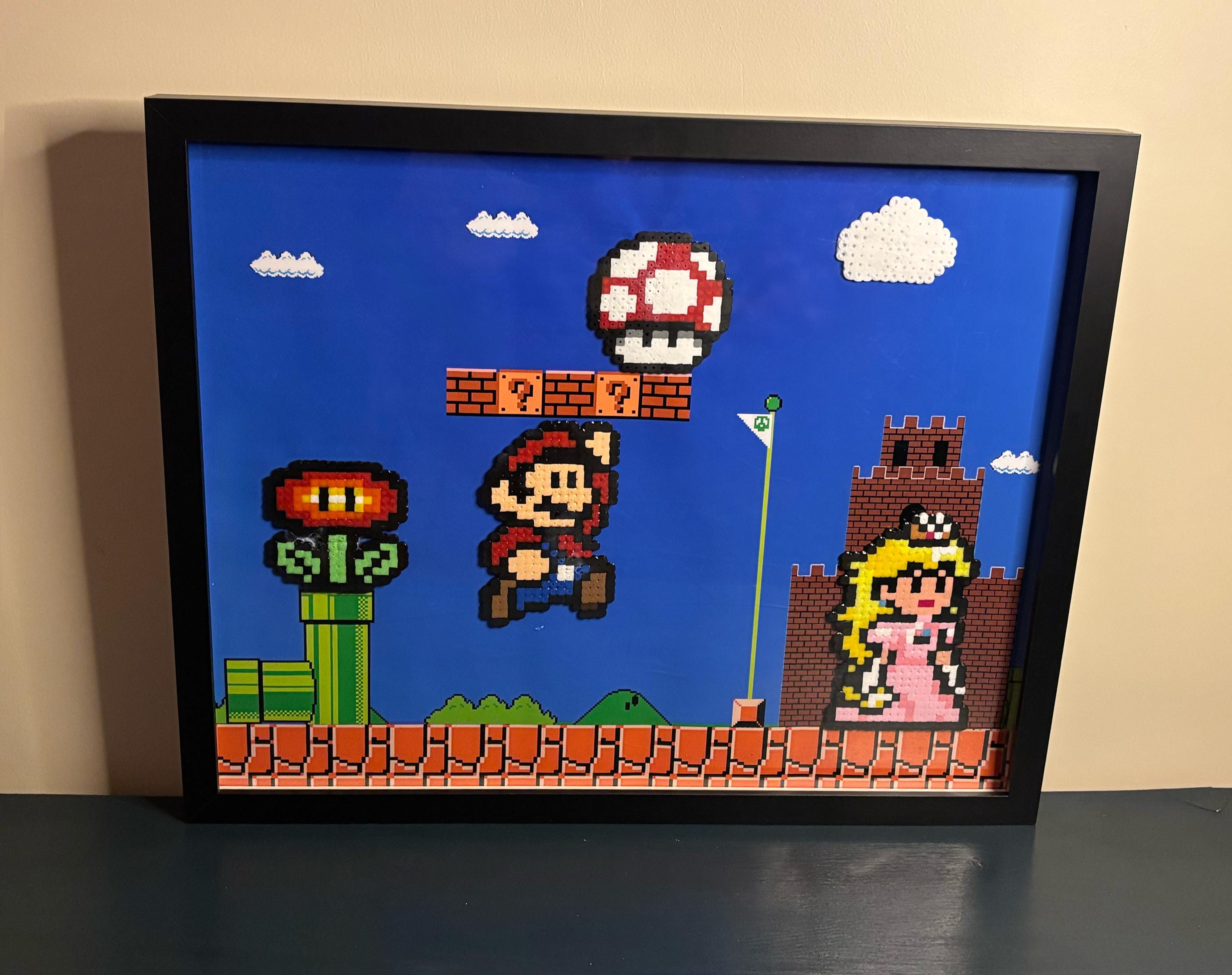Mario Perler Bead Poster - Retro Handmade Framed Wall Art - Unique Gift ...