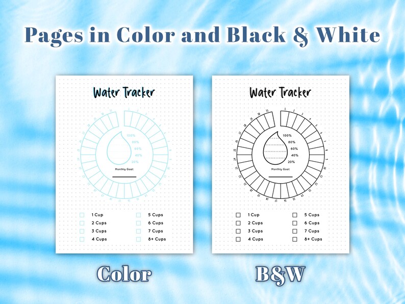 Monthly Drinking Water Tracker, Printable Journal Hydration Tracker ...
