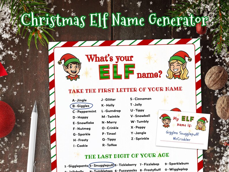 Whats Your Elf Name? Christmas Party Game - Printable Holiday Name ...