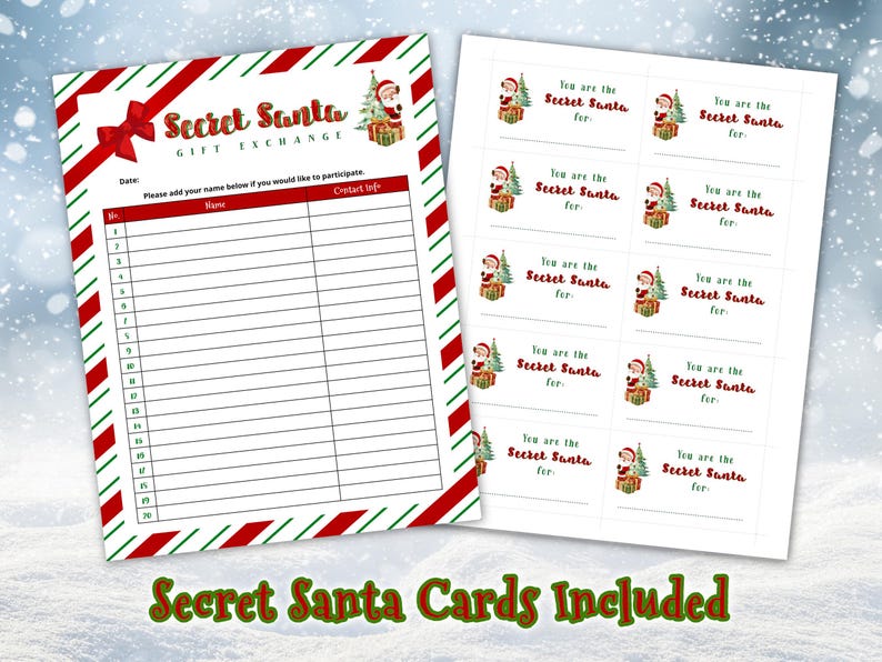 Secret Santa Gift Exchange Sign up Sheet - Printable Christmas Gift ...