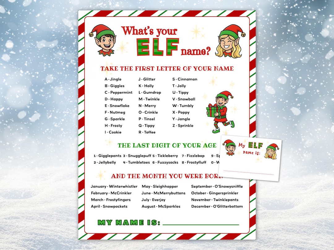 Whats Your Elf Name? Christmas Party Game - Printable Holiday Name ...