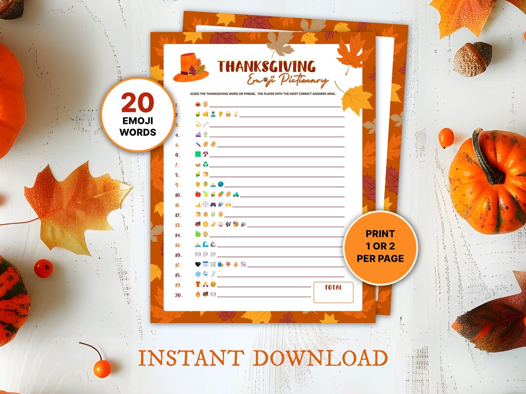 Thanksgiving Emoji Pictionary Game, Thanksgiving Games Printable ...