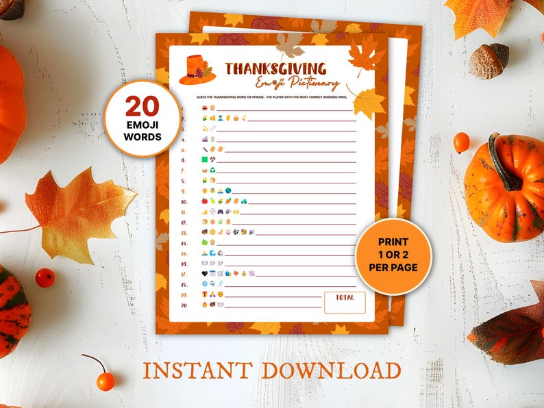 Thanksgiving Emoji Pictionary Game, Thanksgiving Games Printable ...