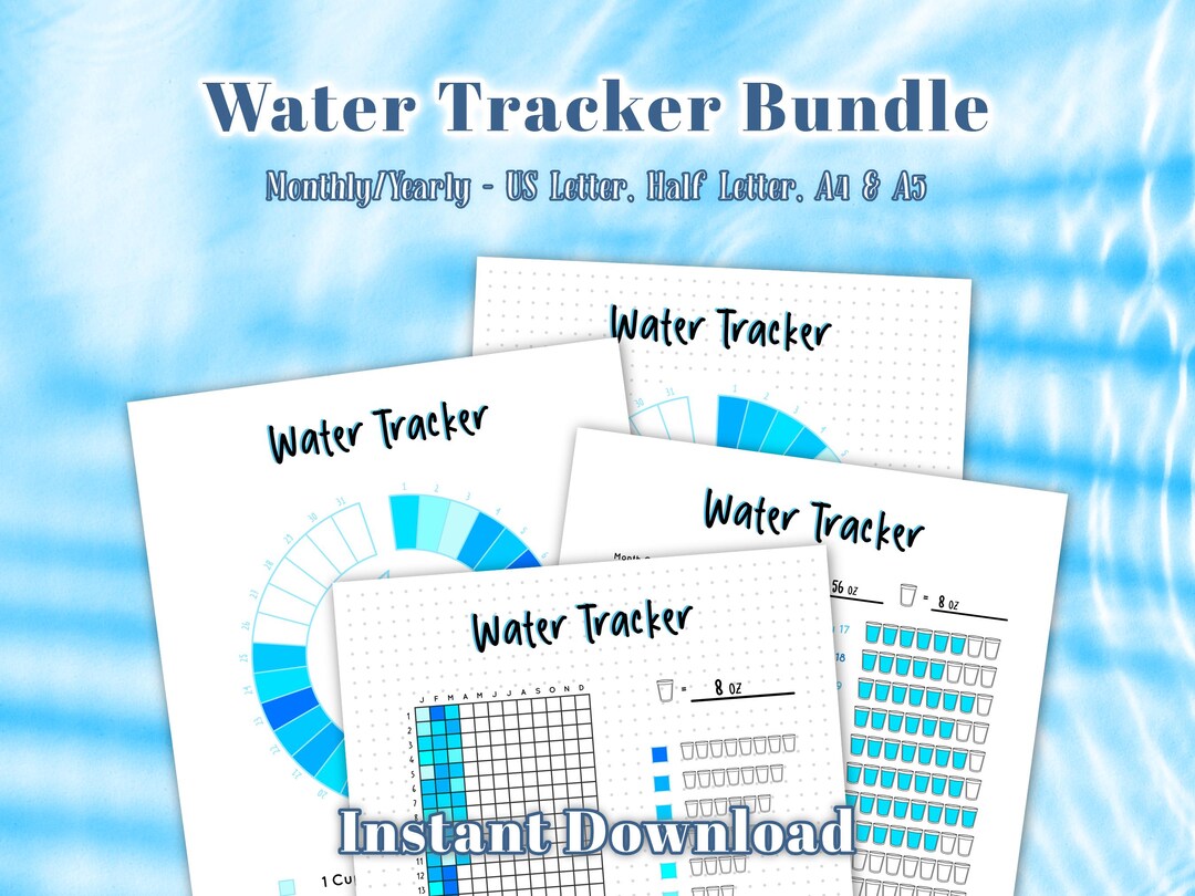 Drinking Water Habit Tracker Bundle, Printable Bullet Journal Hydration ...