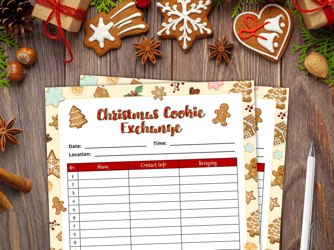 Christmas Cookie Exchange Sign up Sheet - Printable Baking Gift Swap ...