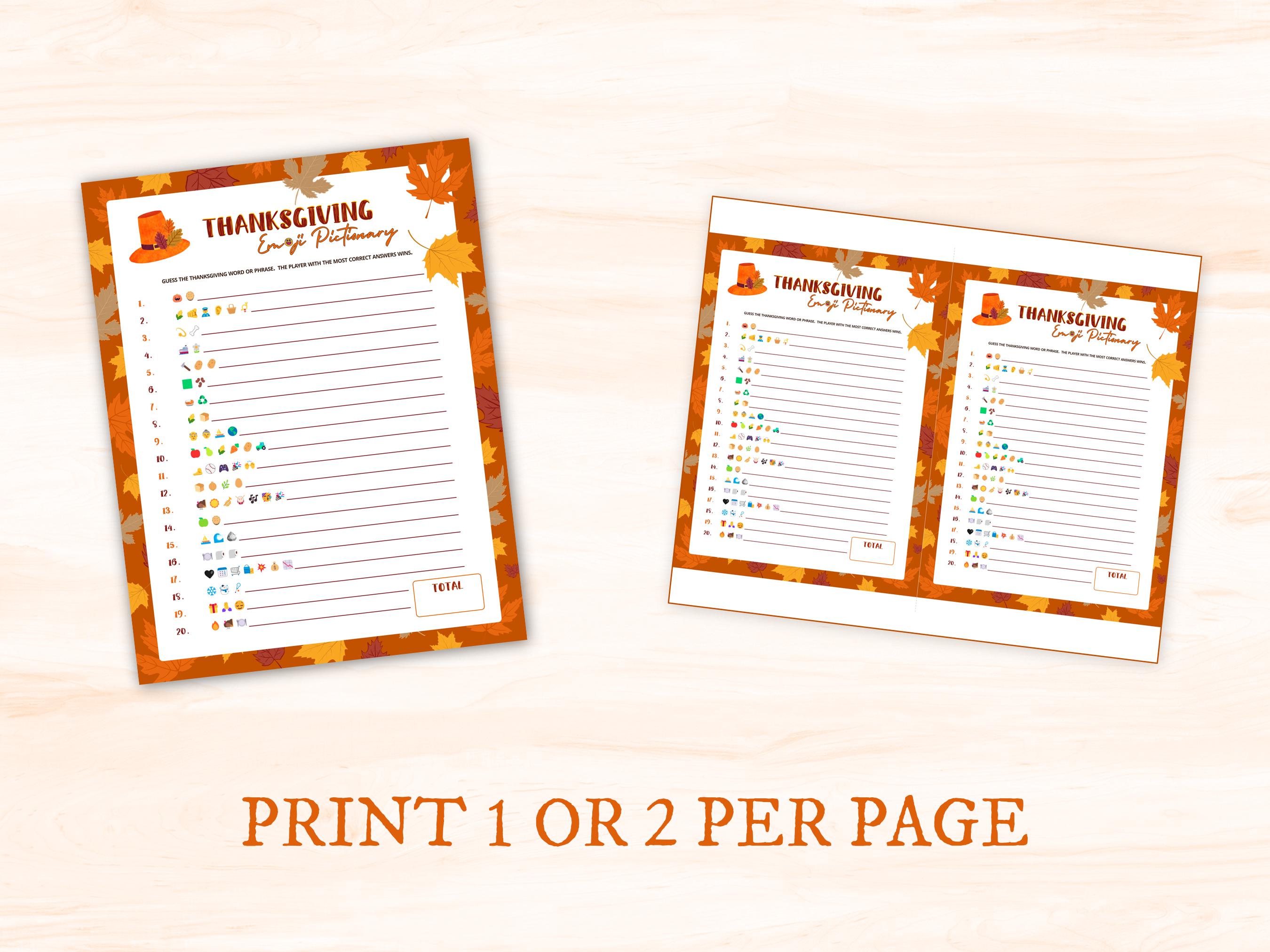 Thanksgiving Emoji Pictionary Game, Thanksgiving Games Printable ...