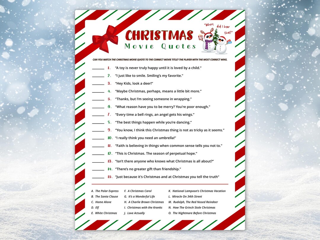 Christmas Movie Quote Trivia Game - Printable Holiday Office Party ...