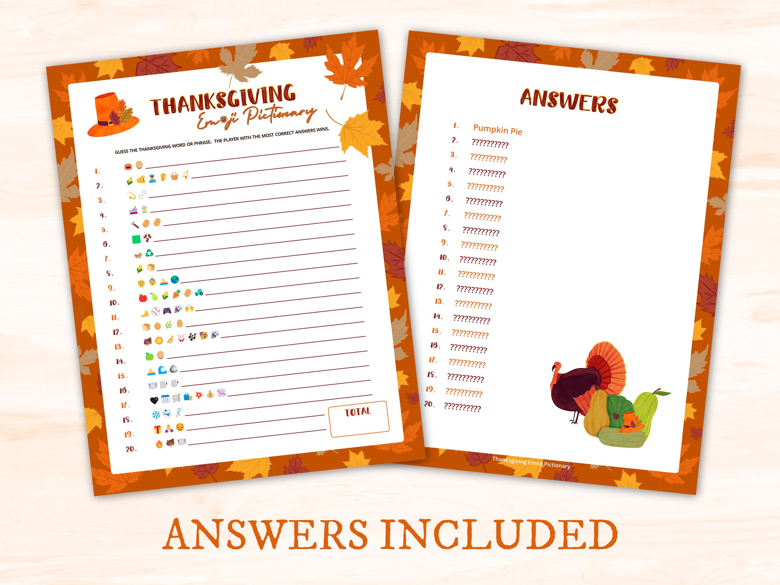 Thanksgiving Emoji Pictionary Game, Thanksgiving Games Printable ...