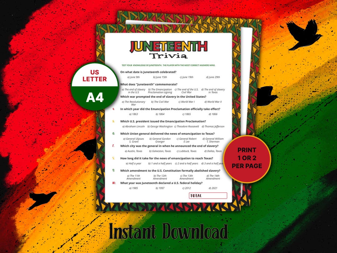 Juneteenth Trivia Game - Printable Black History Activity for Teens ...