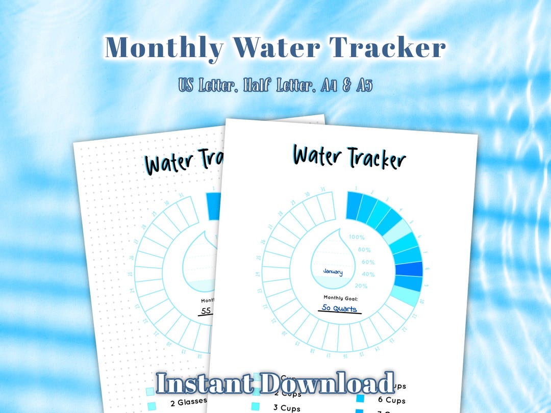 Monthly Drinking Water Tracker, Printable Journal Hydration Tracker ...