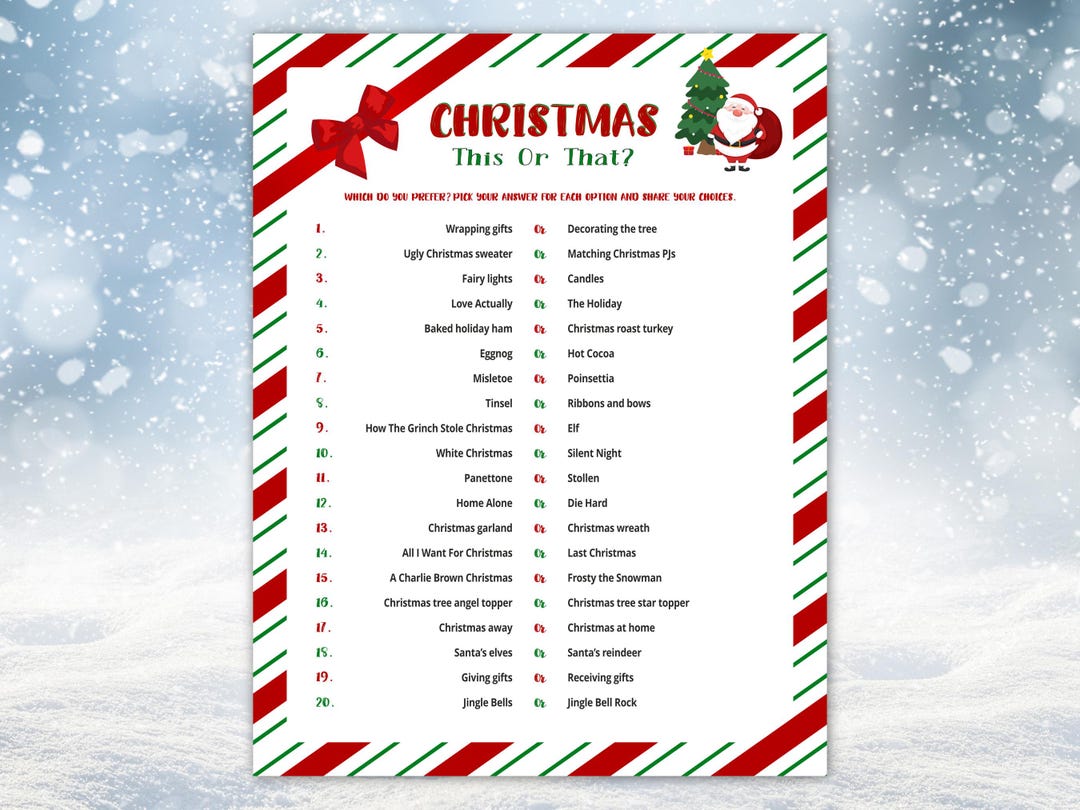 Christmas This or That Party Game - Printable Family Icebreaker Quiz ...