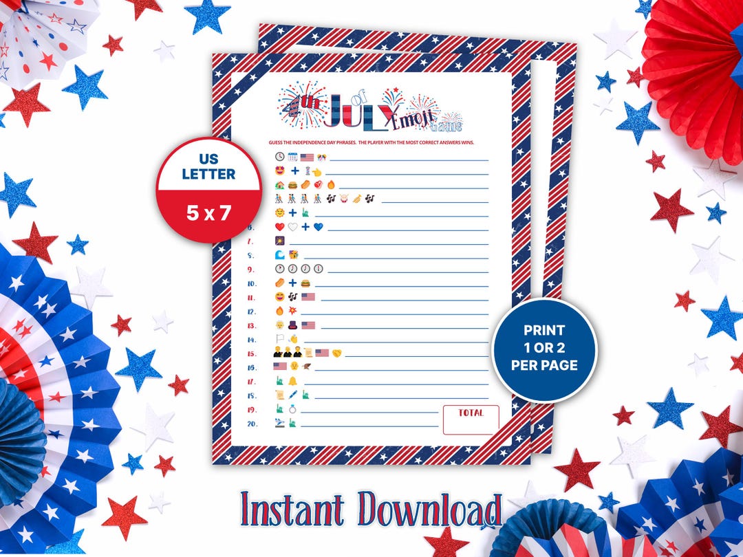 4th of July Emoji Game - July Fourth Games Printable, Fun Independence ...