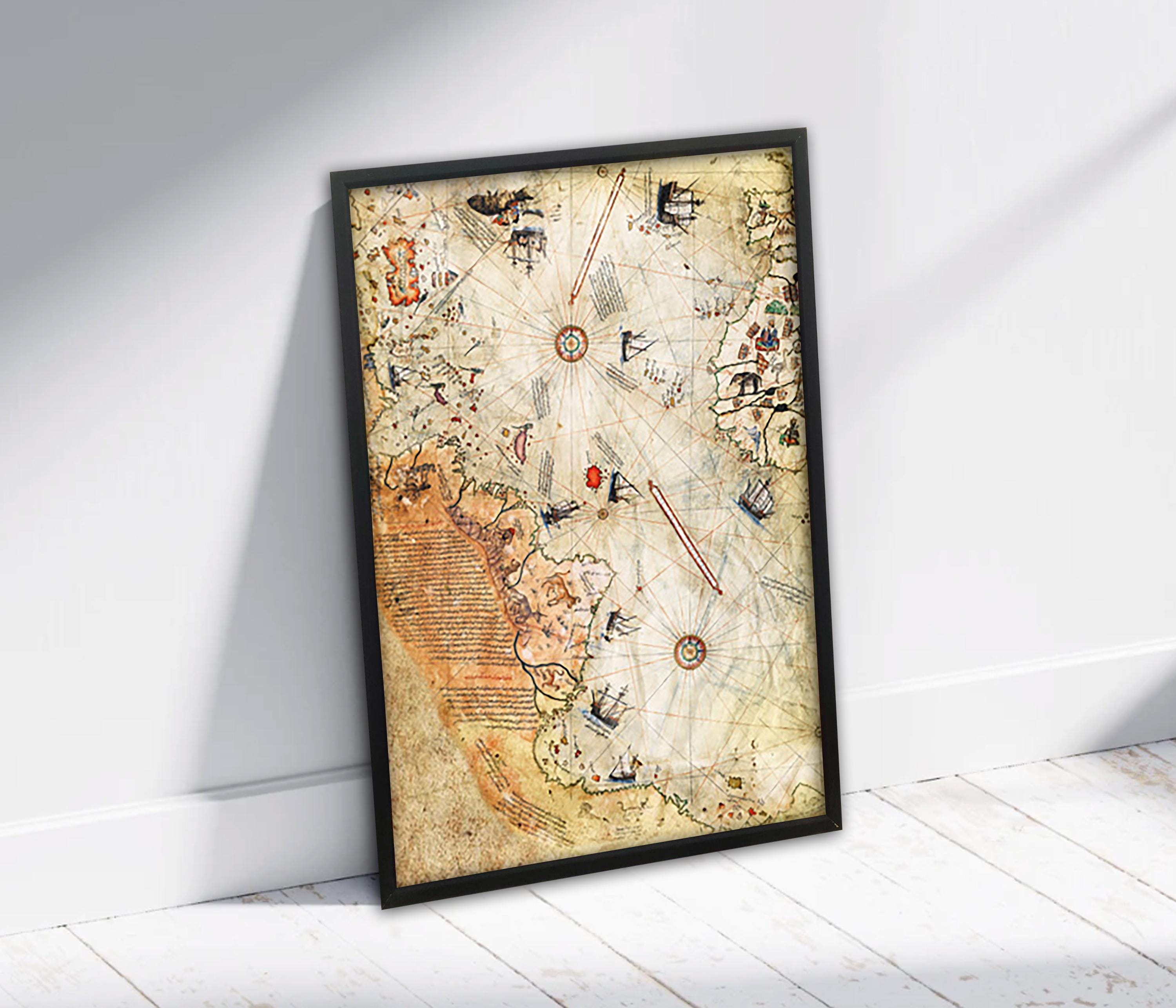 Piri Reis Map, Map Artwork, Antique Map Wall Art, Vintage Map Poster ...