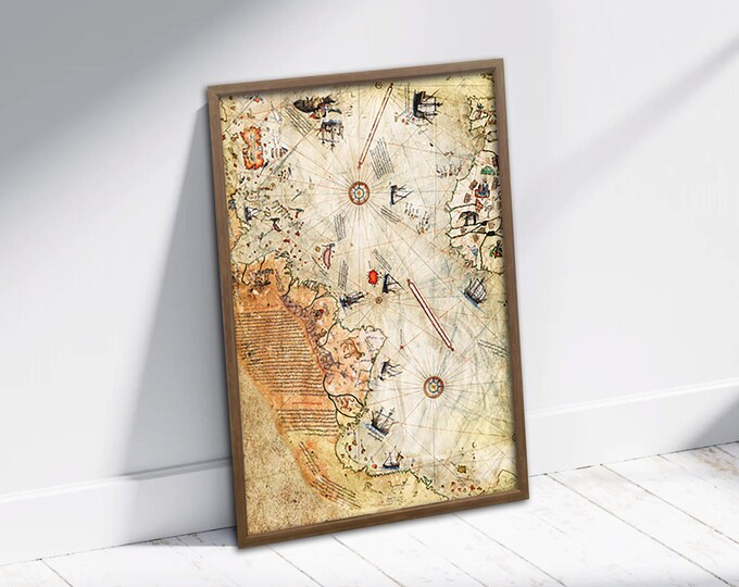 The Piri Reis Map, Ottoman Empire Map, Vintage Map, Large Wall Map ...