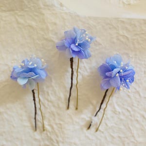 Indigo Hydrangea Preserved Flower Hairpin Set – Handmade Bride Wedding ...