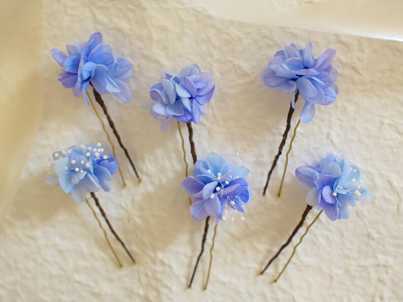 Indigo Hydrangea Preserved Flower Hairpin Set – Handmade Bride Wedding ...