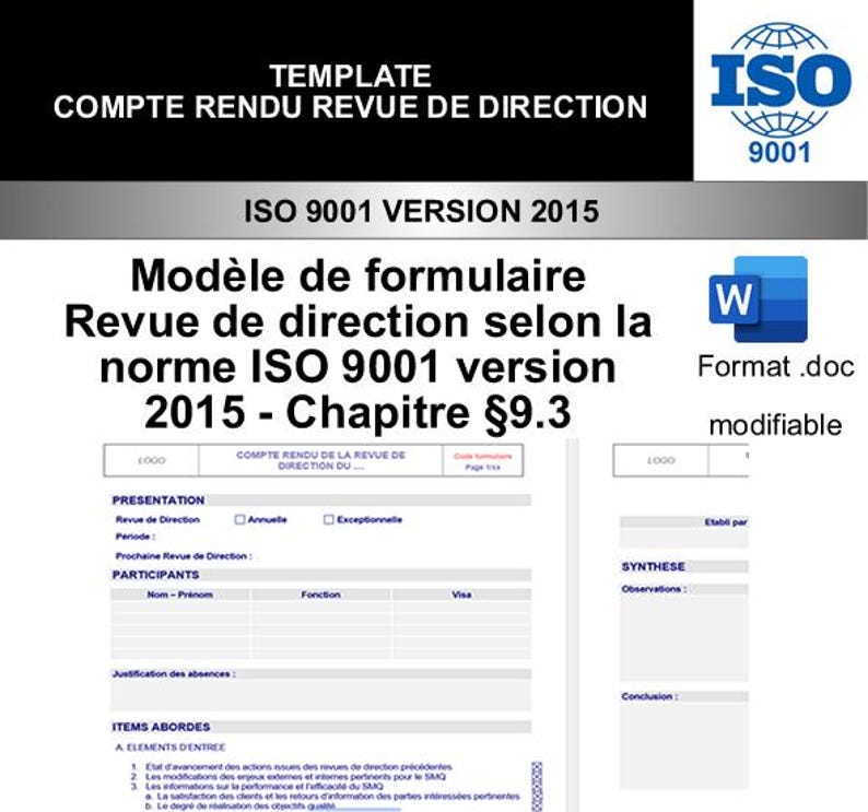 ISO9001 Management Review Template Version 2015 / Form to Be Completed ...