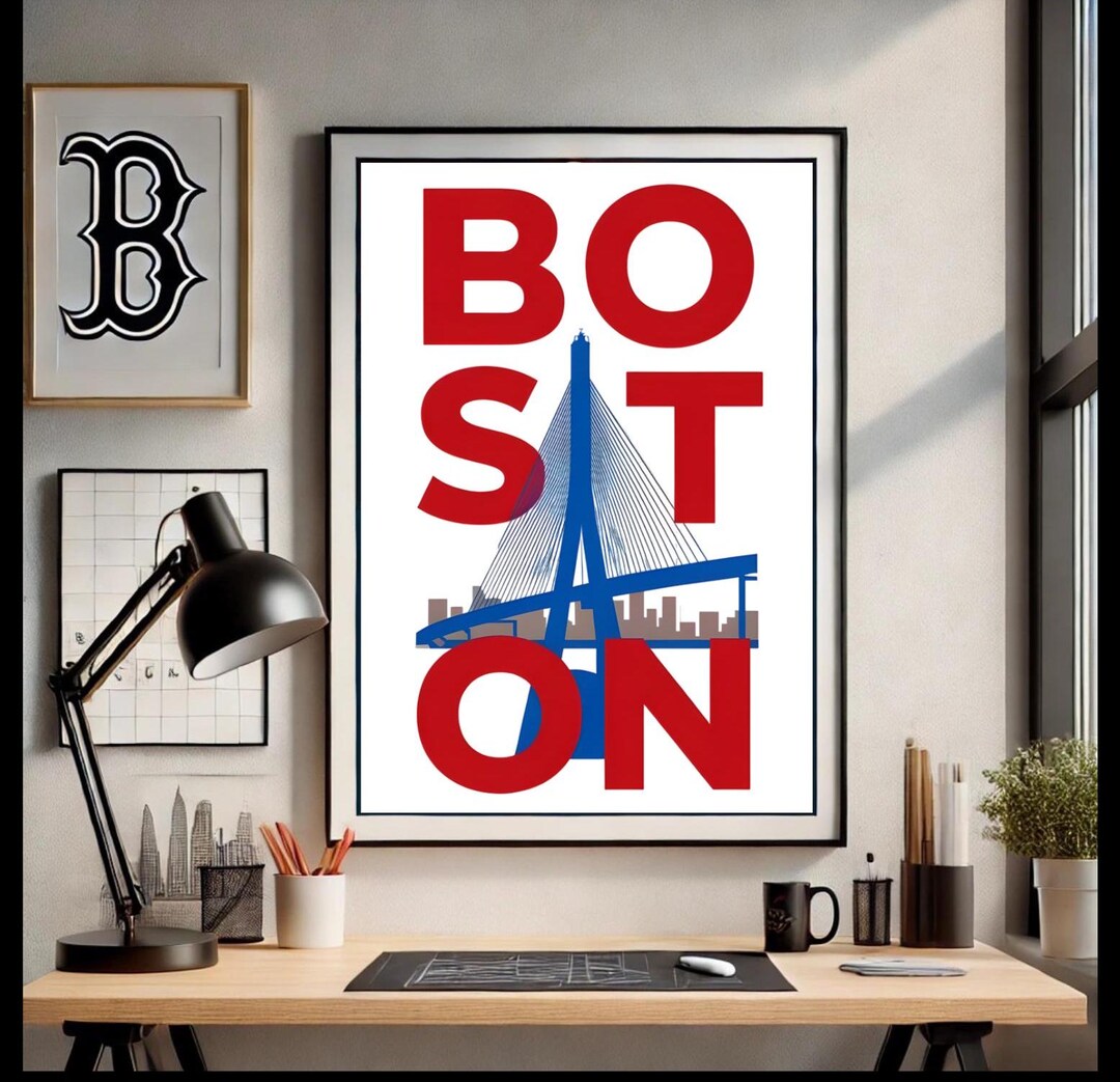 Boston Digital Wall Art – Zakim Bridge Silhouette, Red & Blue Vertical ...