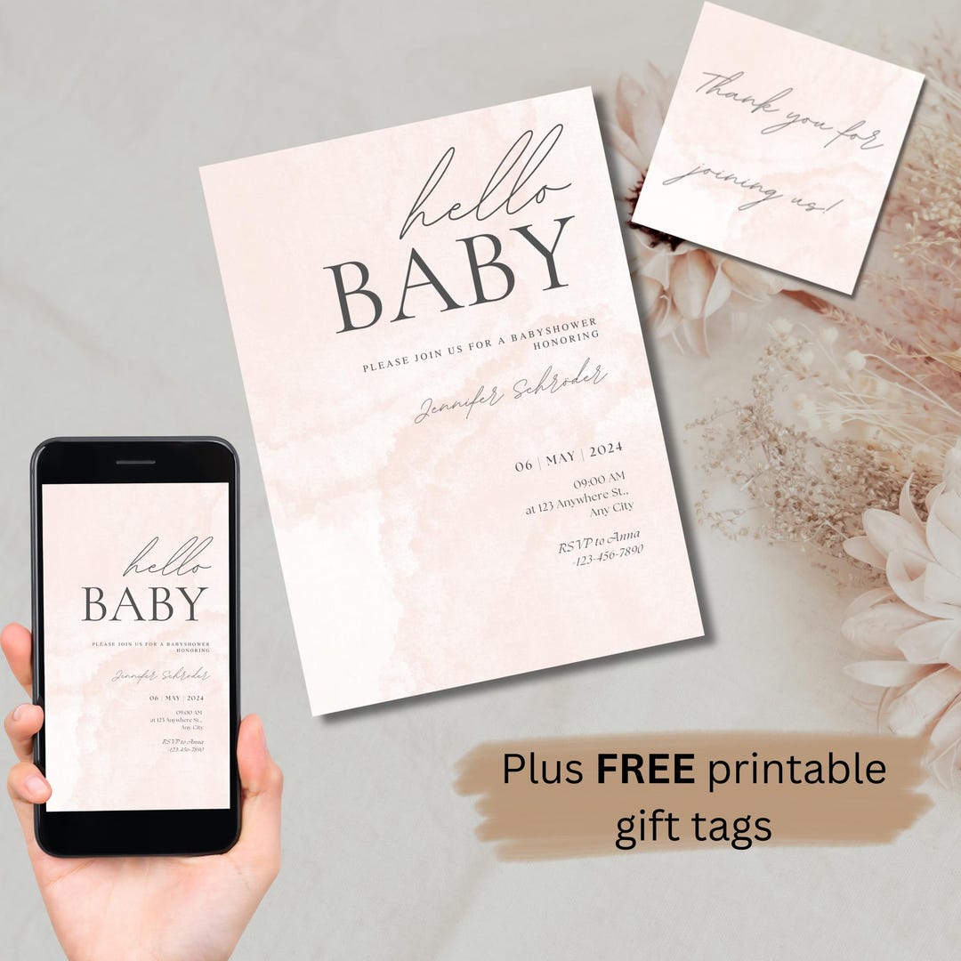 EDITABLE Baby Shower Invitation Template Hello Baby Shower Invitation ...