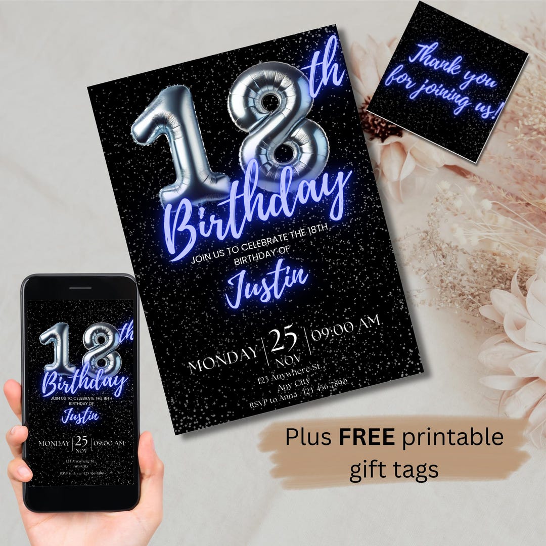 EDITABLE 18th Birthday Party Invitation Template, Digital 18th Birthday ...
