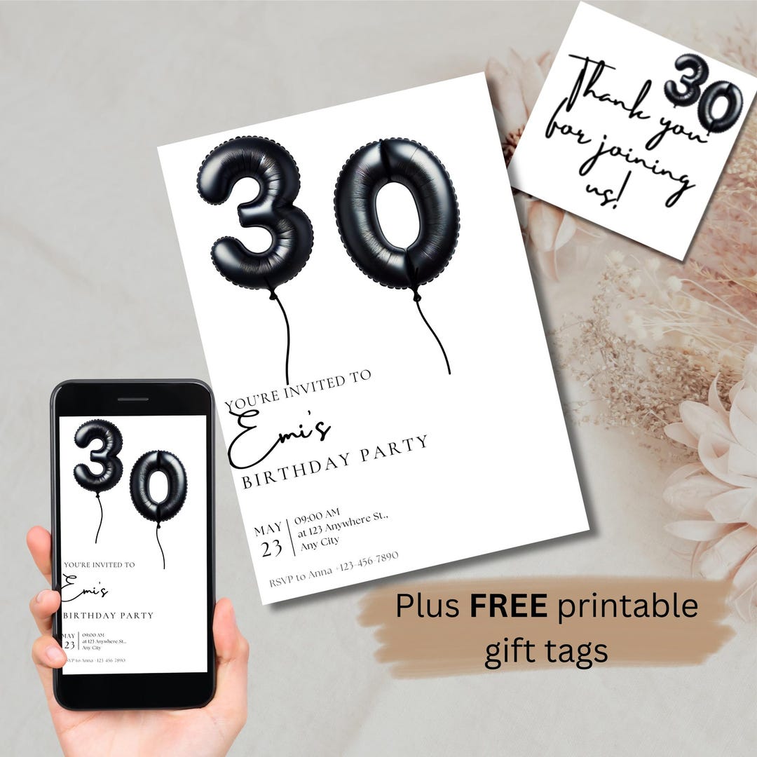 Editable 30th Birthday Invitation, 30th E-invite, 30th Birthday Evite ...