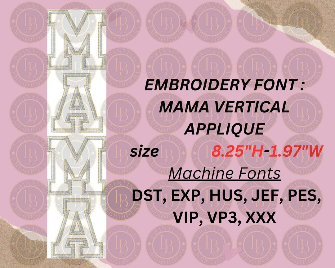 MAMA Applique Vertical Embroidery Design – Digital Download for Machine ...