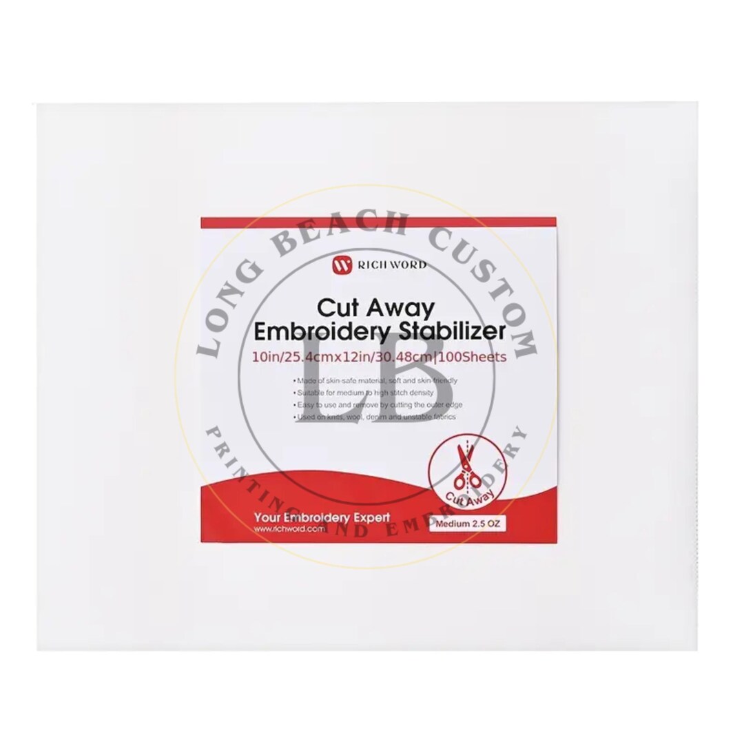 100 Richword Sheets Cutaway Embroidery Stabilizer – 8x8 & 10x12 Inch, 2 ...