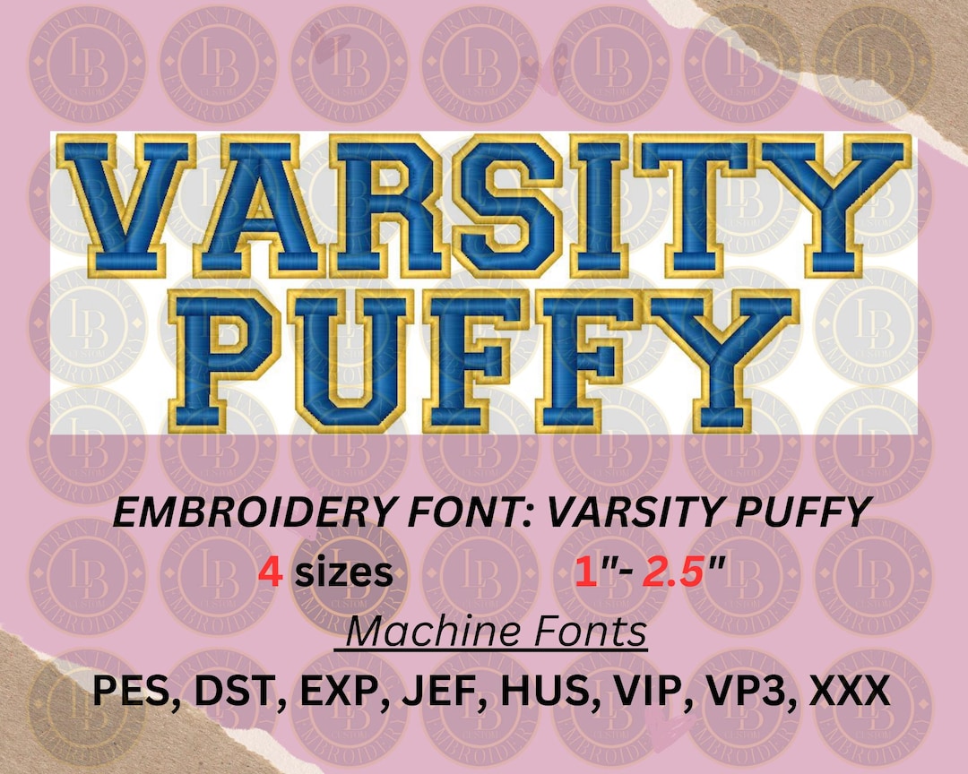 Varsity Puffy Letters Embroidery Design - Digital Download for DIY 3D ...