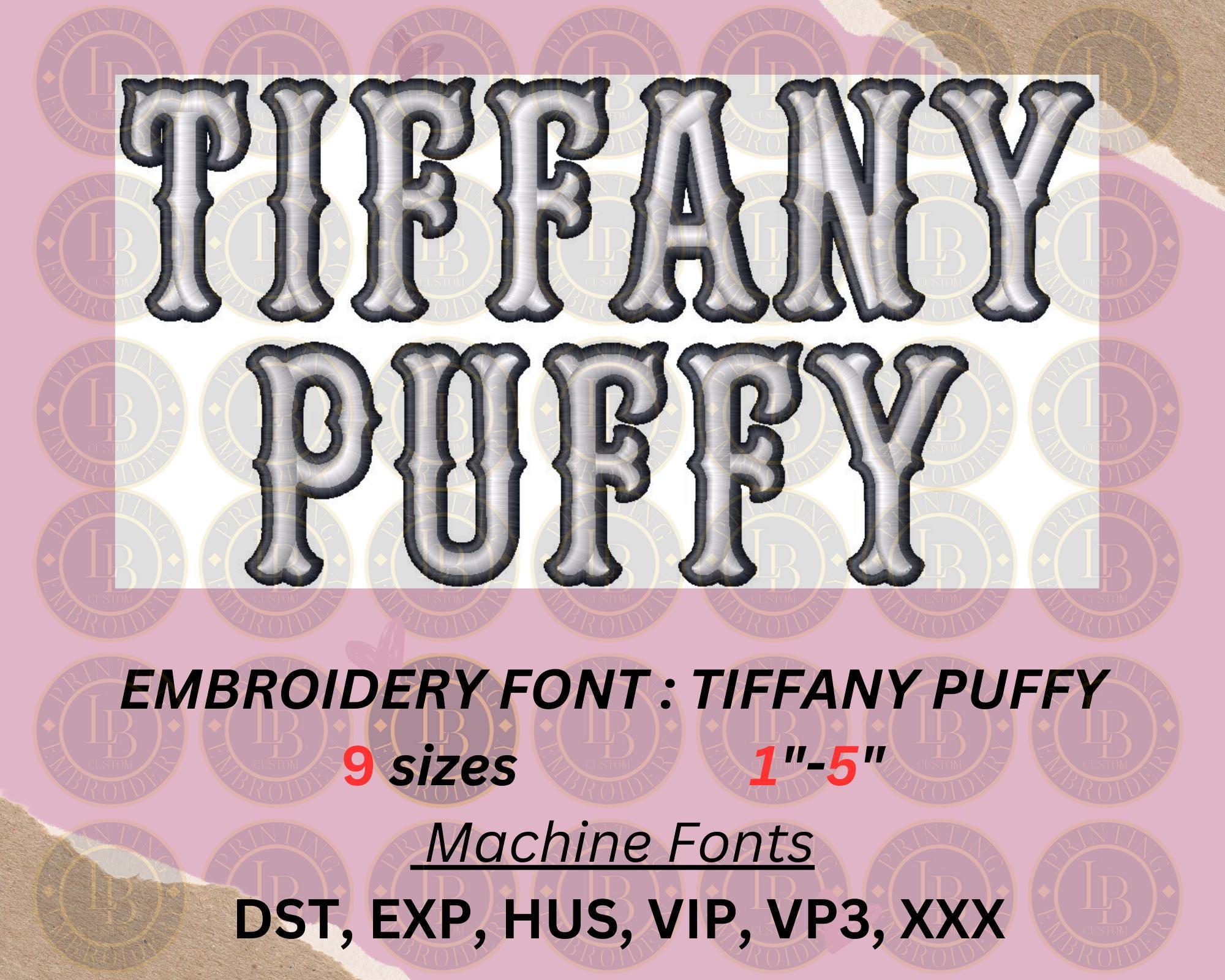 Tiffany Puffy Embroidery Font - Digital Download for Machine Embroidery ...