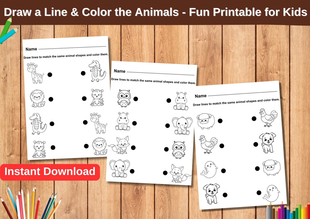 Animal Matching & Coloring PDF | Draw a Line and Color | Preschool ...