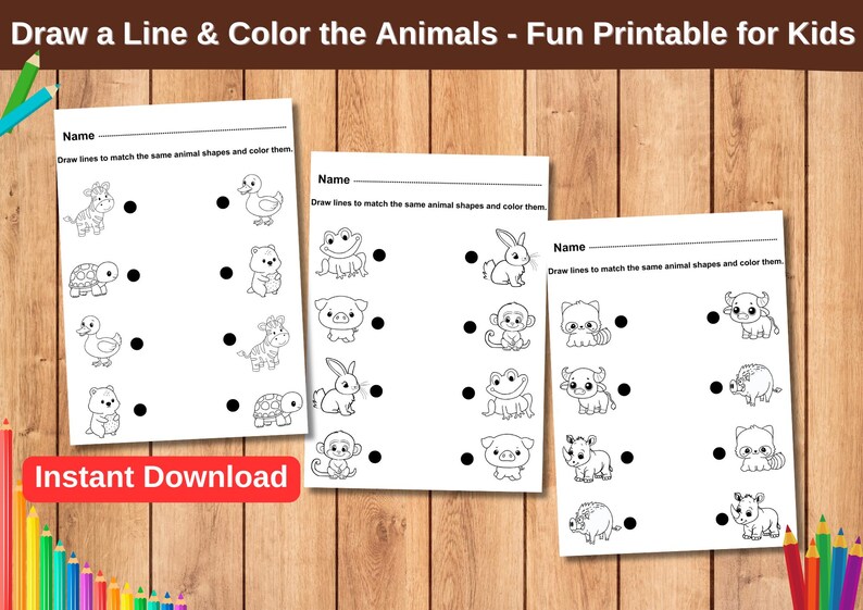 Animal Matching & Coloring PDF | Draw a Line and Color | Preschool ...